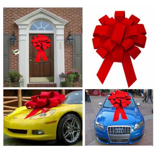 Supersized Circular 3-D Red Velvet Car or Building Bow - Golden Openings
